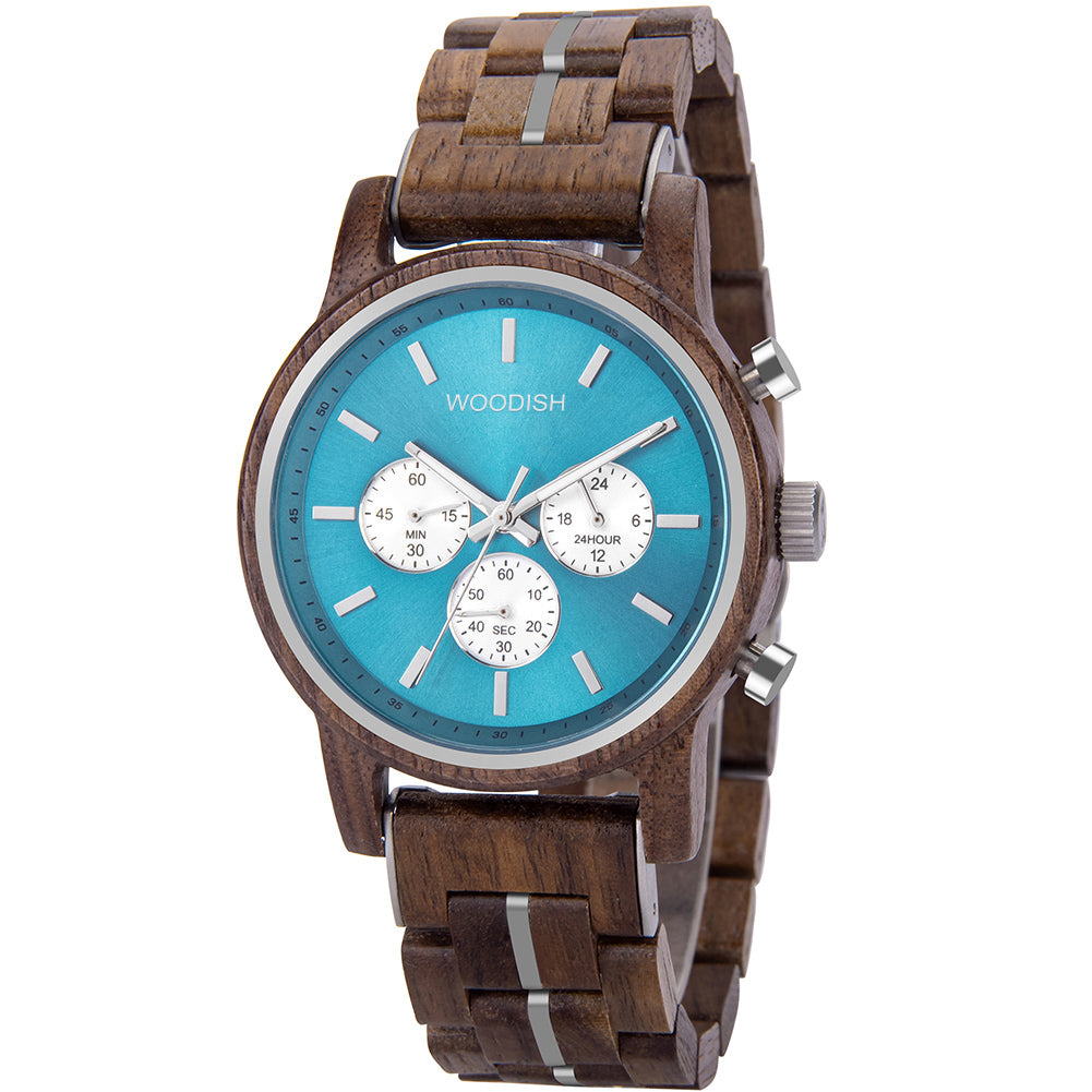 Men's Turquoise Walnut Wooden Watch GT115-2 – Woodish