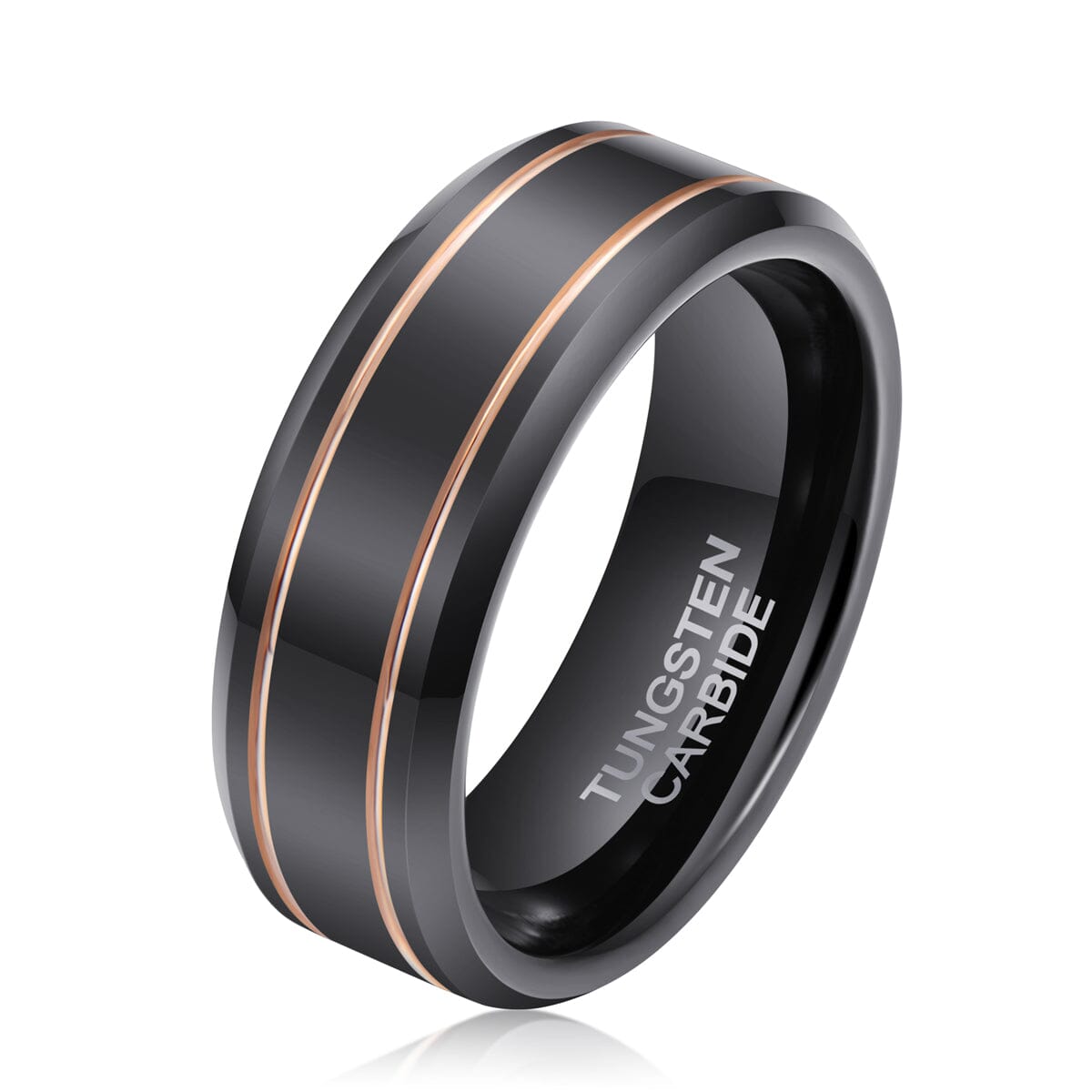 Men's Rose Gold Groove Polished Black Tungsten Ring - OYG004 – Woodish